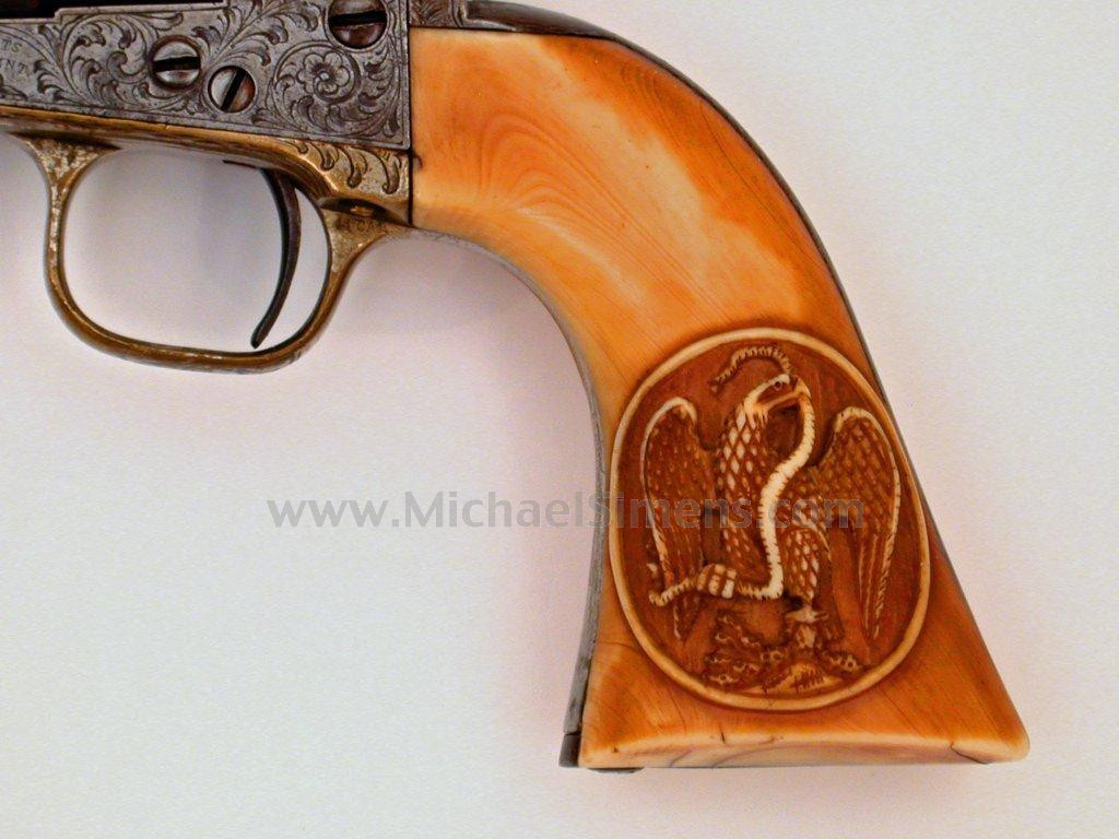 FACTORY ENGRAVED COLT 1860 ARMY REVOLVER WITH RAISED CARVED IVORY GRIPS.