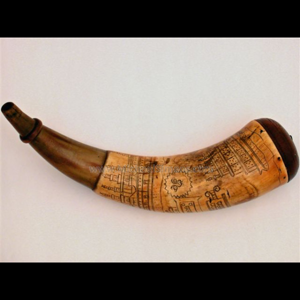 ORIGINAL CARVED POWDER HORN, FRENCH AND INDIAN WAR